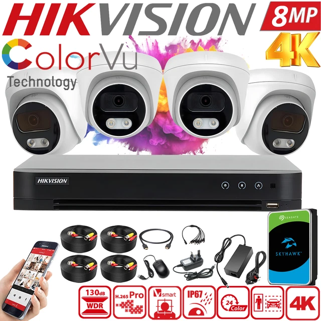 HIKVISION 4K 8MP COLORVU CCTV Outdoor KIT Audio CAMERA SYSTEM DVR + 1TB ...