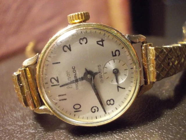 MONTRE FEMME MÉCANIQUE plaquée or 15 rubis FLAMOR EUR 16,90 - PicClick FR