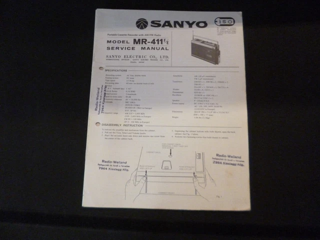 ORIGINAL SERVICE MANUAL Schaltplan Sanyo MR-411 EUR 12,50 - PicClick DE