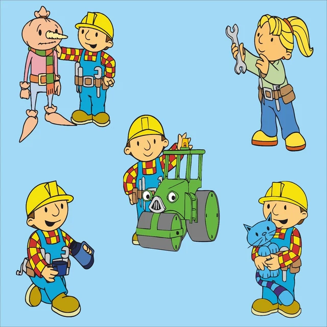 5 BOB THE Builder Full Colour Wall Stickers Matt or Gloss 4 sizes 10cm ...