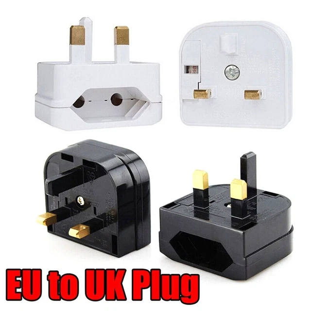 PLUGS PLUG ADAPTOR Fused Adapter EU 2 Pin to UK 3 Pin Plug Power ...