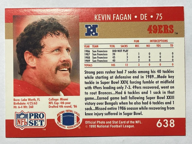 KEVIN FAGAN SAN Francisco 49ers 1990 Pro Football Set #638 EUR 0,91 ...
