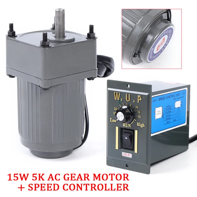 GEAR AC MOTOR Electric Motor Variable Speed Controller 5K 1:5 270 RPM ...