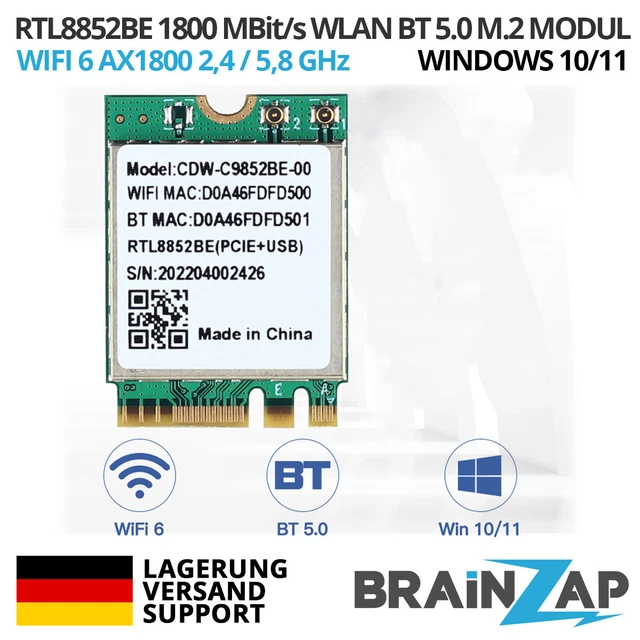 M.2 NGFF WLAN Modul RTL8852BE WiFi 6 - 1800 Mbps 802.11ax BT5.0 Realtek ...