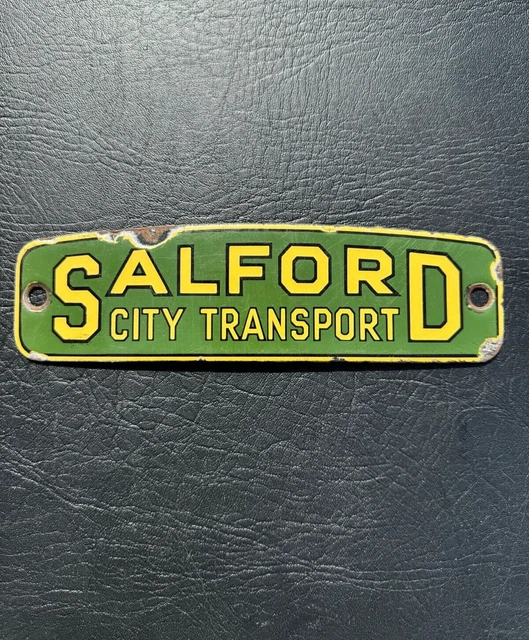 SALFORD CITY TRANSPORT Bus Coach Omnibus Enamel Badge Emblem Sign Plate ...