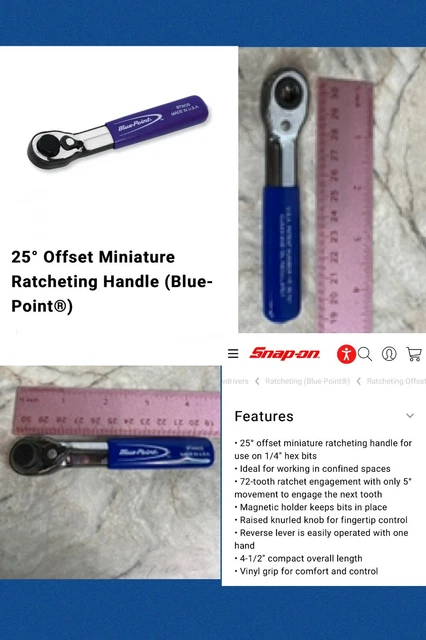 BLUE POINT BTWROS 25° Offset MiniatureRatcheting Handle Blue-Point® NO ...