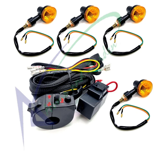 4X UNIVERSAL MOTORCYCLE Indicator Wiring Loom Harness Kit Relay Turn ...