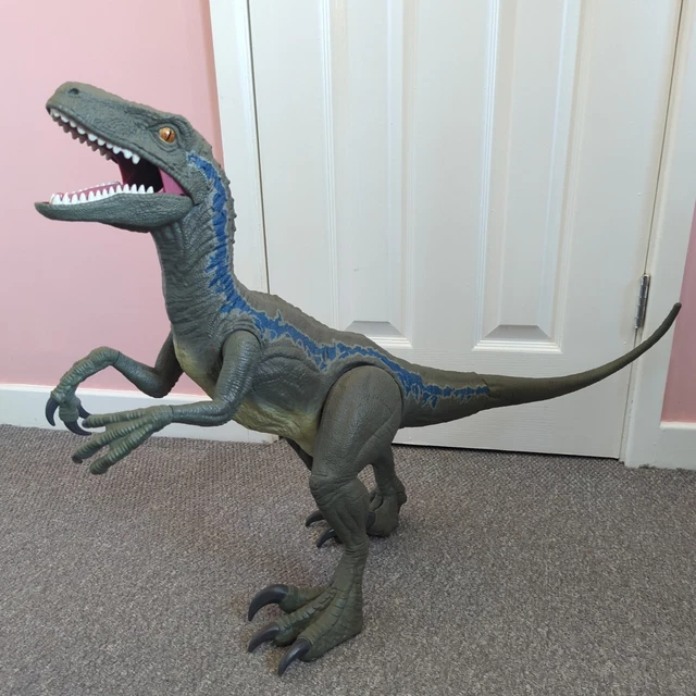 MATTEL JURASSIC WORLD Dinosaur Super Colossal Velociraptor Blue Figure ...