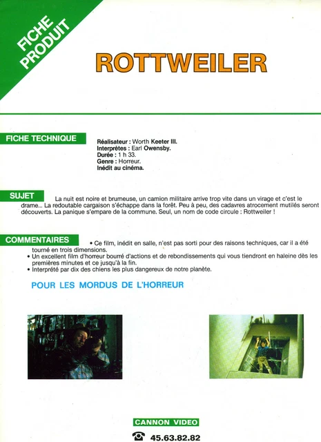 JAQUETTE VIDEO-AFFICHE- FICHE TECHNIQUE( sans vhs)-ROTTWEILER-CANNON ... JAQUETTE VIDEO-AFFICHE- FICHE TECHNIQUE( sans vhs)-ROTTWEILER-CANNON ...