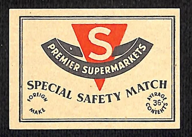 VINTAGE MATCHBOX LABEL Premier Supermarkets (UK) "Special Safety Match ...