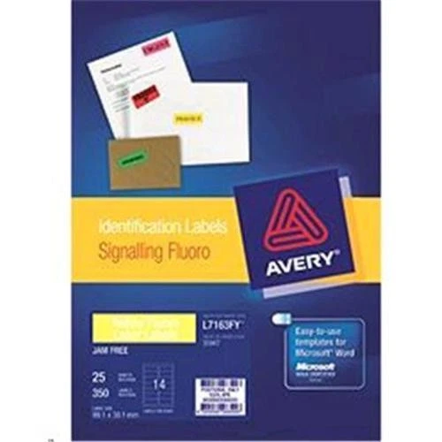 AVERY LABELS YELLOW 14 Up 25 Sheets 99.1X38.1Mm Fluoro L7163-25Ylw ...