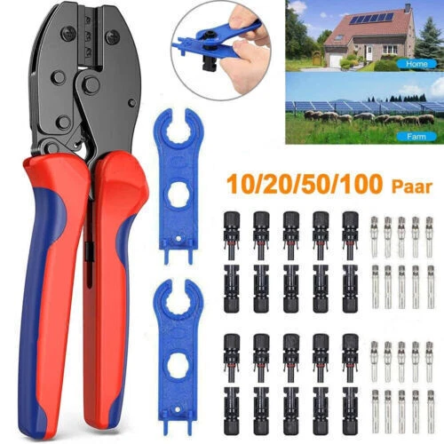 10 PAIR SOLAR Crimp Tool Connector Spanner+PV Crimper Wire Stripper ...