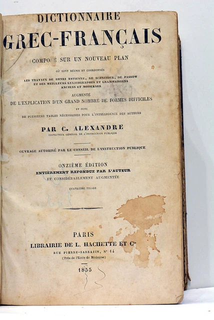 ALEXANDRE DICTIONNAIRE GREC-FRANÇAIS Paris 1855 EUR 85,00 - PicClick FR