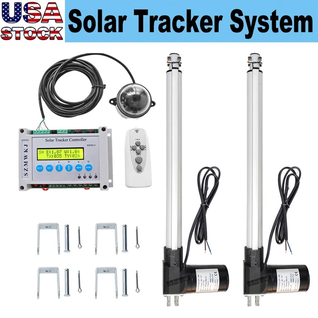 LCD DUAL AXIS Solar Sun Track Tracker System W/ 12V 2X18" 6000N Linear ...