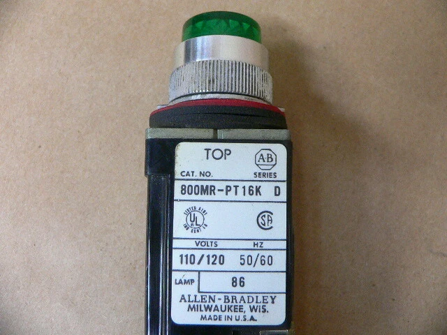 LUZ PILOTO ALLEN Bradley 800Mr-Pt16Kg 22Mm Verde Push-To-Test Trans 110 ...