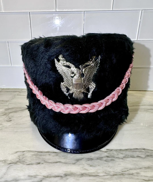 1960’S VTG MARCHING Band Shako Master Black Military Flat Top Faux Fur ...