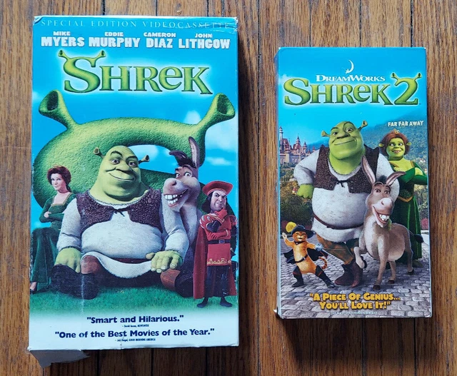VHS SHREK + Shrek 2 - Eddie Murphy Cameron Diaz Mike Myers John Lithgow ...