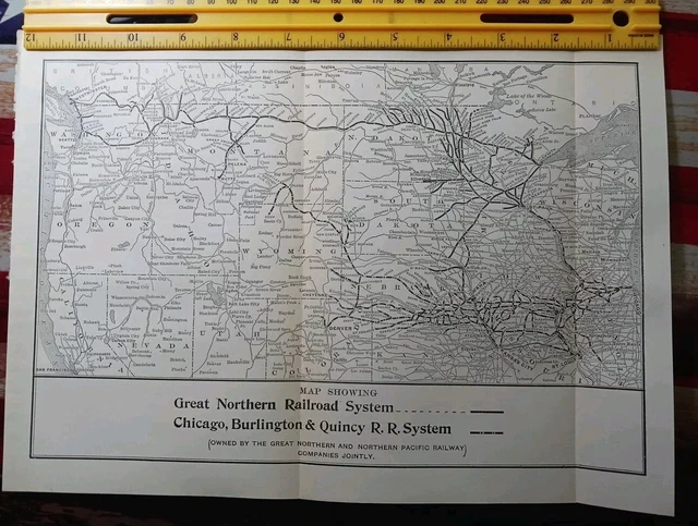 1906 TRAIN ROUTE Map GREAT NORTHERN RAILROAD SYSTEM all Railroad Lines ...