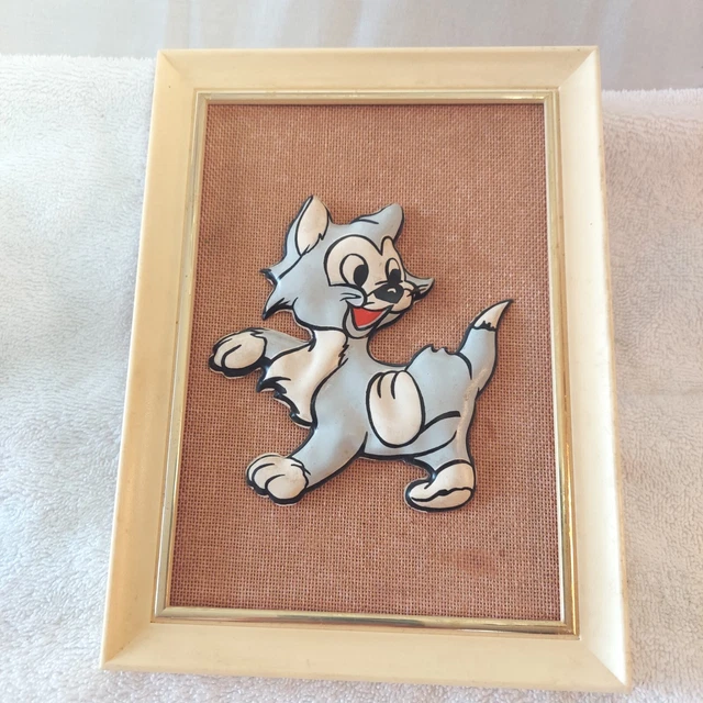 DISNEY GRAY FIGARO Pinocchios Cat Puff Print Picture Burlap Room Mates ...