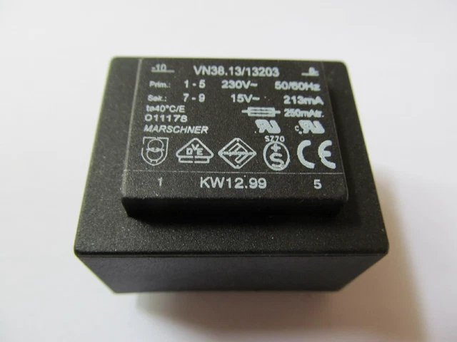 MARSCHNER PCB TRANSFORMER 3.2VA, 15V, 230V, 0.213A, VN38.13/13203 EUR 8 ...