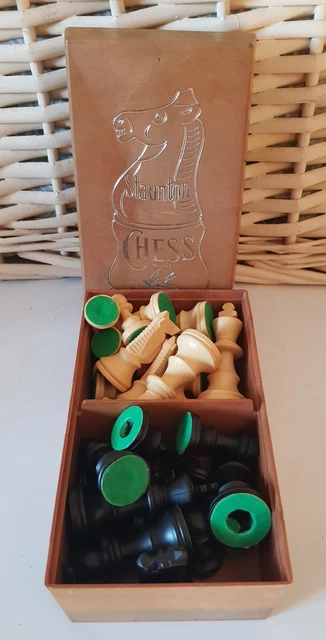 VINTAGE STAUNTON CHESS Set By King House Martin & Original Box No. 0143 ...