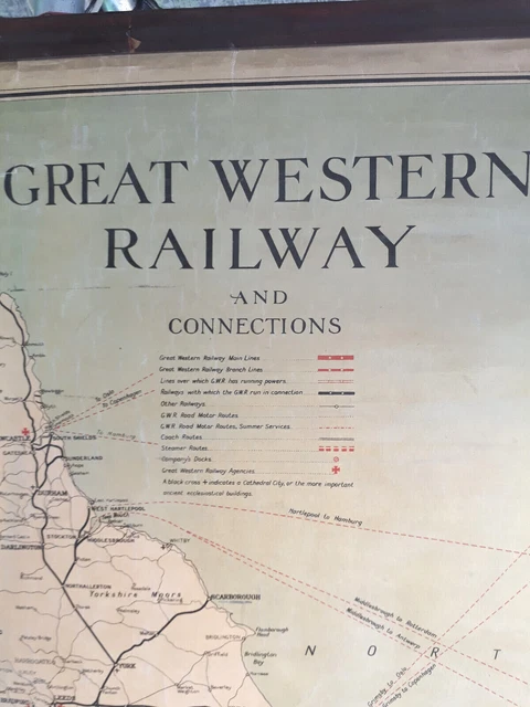 ANTIQUE GREAT WESTERN Railway and Connections Wall Map GWR Johnstone ...