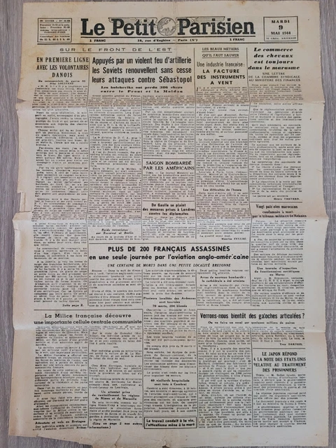 ANCIEN JOURNAL QUOTIDIEN LE PETIT PARISIEN N° 24360, 09 mai 1944 EUR 13 ...
