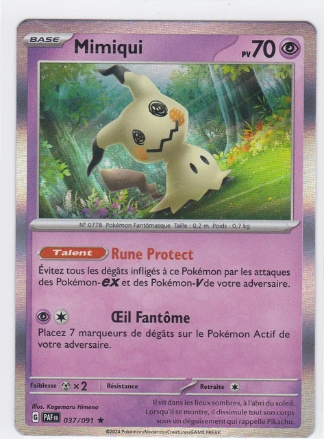 CARTE POKÉMON MIMIQUI 70 PV - 037/091 - Rare holo EUR 1,50 - PicClick FR