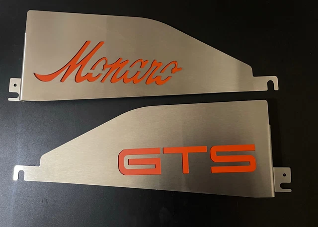 HOLDEN HQ RADIATOR Infill Panels GTS Monaro Brushed SS Orange Logos EUR ...