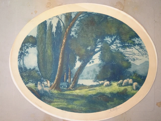 F. ROTH (1883-1932) Grande Gravure Originale Signee Crayon Paysage ...