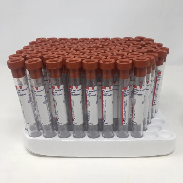 (96 COUNT) BD Vacutainer Tubes 368660 Red Top 6.0 mL EXP 06/30/2022 EUR ...
