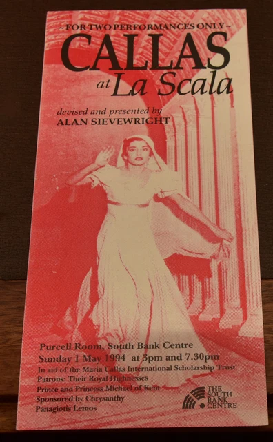 THEATRE FLYER MARIA CALLAS at La Scala South Bank Centre London 1994 £3 ...