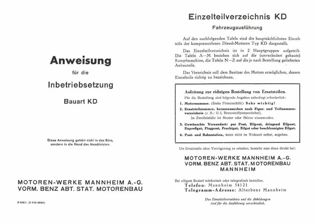 300153 BEDIENUNG ERSATZTEILLISTE MWM KD 15 Z KD15Z NORMAG Nordhausen ...