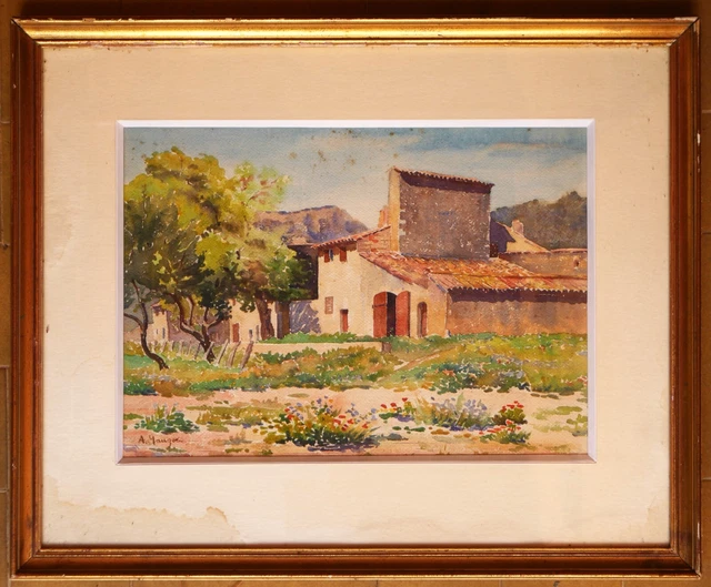 TABLEAU AQUARELLE SIGNÉE Mauger: mas provençal EUR 15,00 - PicClick FR