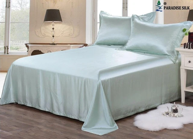 22MM HEAVY WEIGHT Silk Seamless Sheets Set Fitted Flat 4pcs Bedding Set ...