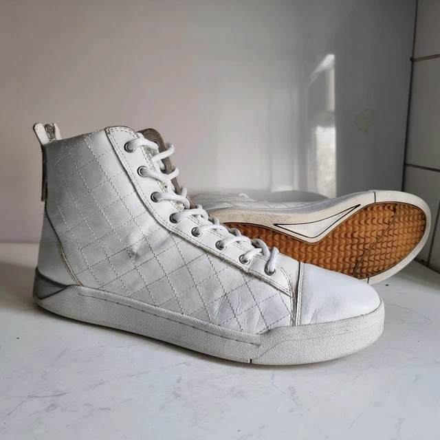 DIESEL DESIGNER UK 10 Eu 44 Mens White Real Leather Ankle Chelsea Boots ...
