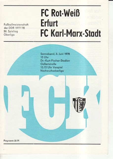 OL 77/78 FC Karl-Marx-Stadt - FC Rot-Blanc Erfurt EUR 8,42 - PicClick FR
