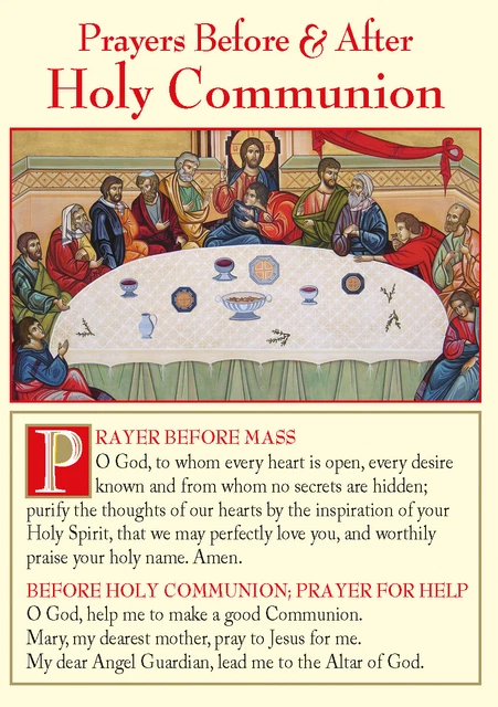 BEFORE AND AFTER Holy Communion Prayer Card, Catholic, Anglican ideal ...