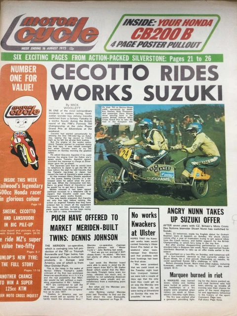 MOTOR CYCLE - 16 August 1975 - Hailwood's 500, MZ 250 - Vintage ...