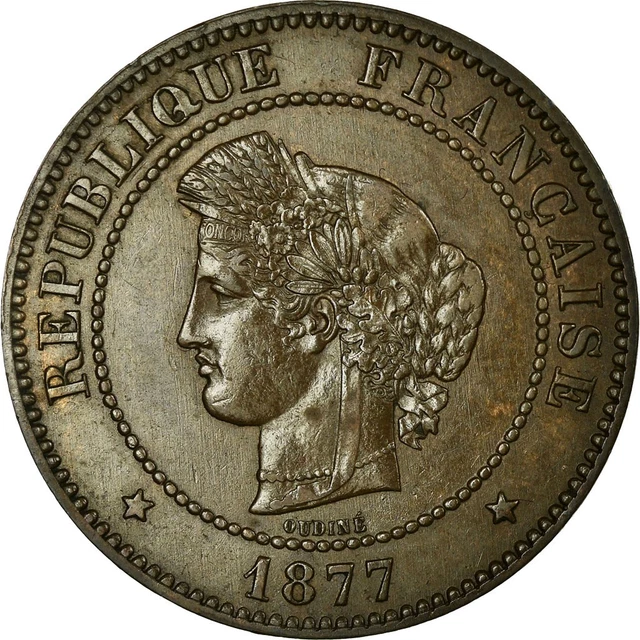 MONNAIE, FRANCE, CÉRÈS, 5 Centimes, 1877, Paris, TTB+, Bronze, Gadoury ...