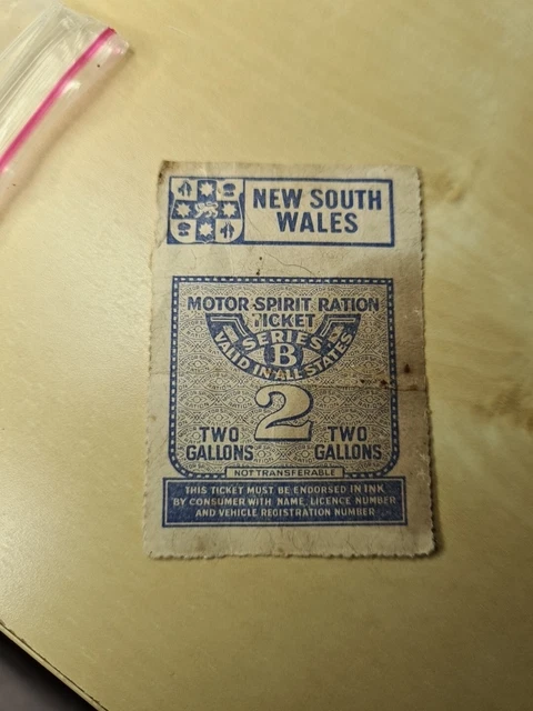 EARLY MOTOR SPIRIT Ration Ticket Series B Two Gallons $5.00 - PicClick AU