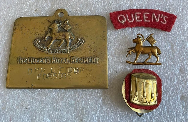 WW2 QUEENS REGIMENT Duty Plate Drummer Friar Italian Made Cloth Title ...