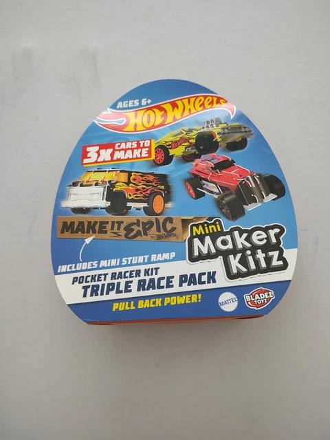 HOT WHEELS MINI Maker Kitz Triple Race Pack Pocket Racer Kit With Mini ...