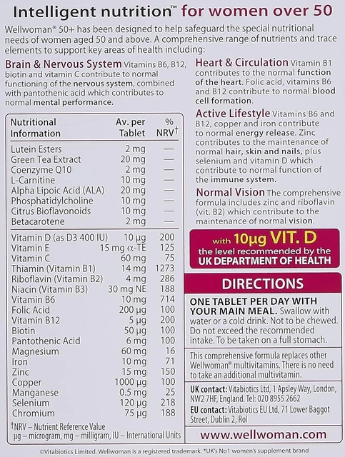 VITABIOTICS WELLWOMAN 50+ Plus Advanced Vitamin Mineral Supplement 30 ...
