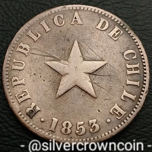 CHILE 🇨🇱 1 Un Centavo 1853. KM#127. Copper Large One Cent Penny coin ...
