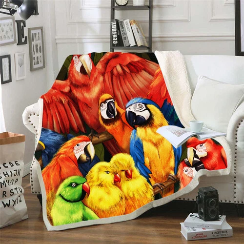 FLEECE OIL PAINTING Parrot 3D Print Sherpa Blanket Sofa Couch Quilt ...