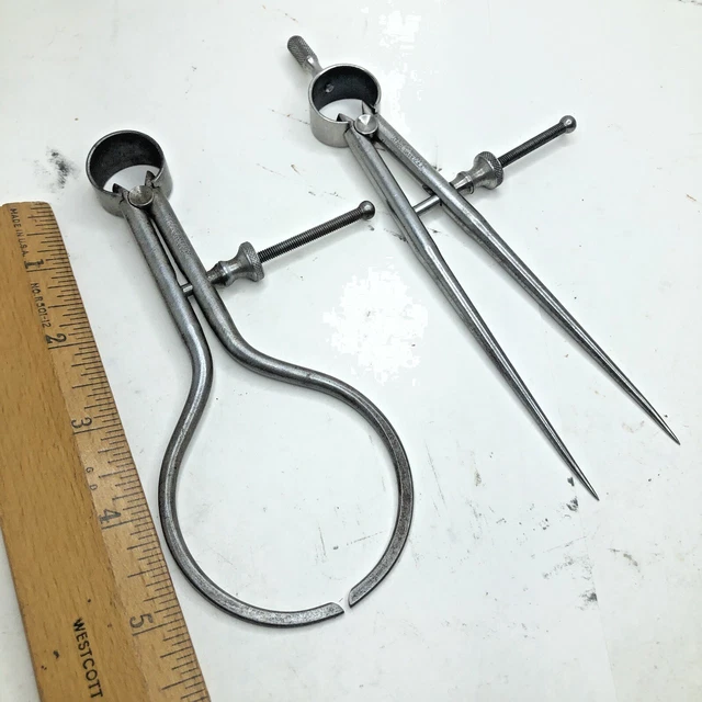 (2) L. S. Starrett Round Leg Spring Calipers Inside -Outside Outer ...