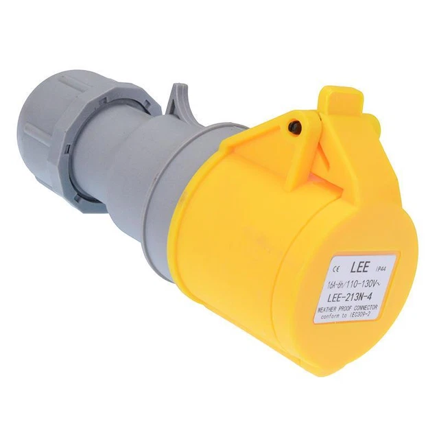 YELLOW 16A 110V 2P+E Industrial Inline Socket Connector IP44 £7.49 ...