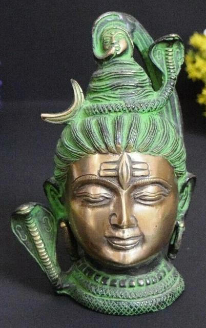 LAITON NATVARA TÊTE Figurine Lord Shiva Visage Gravure Statue Avec ...