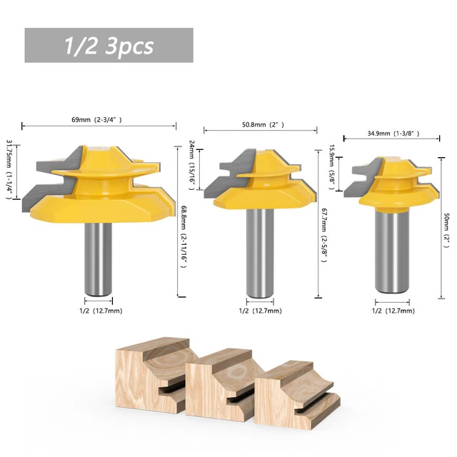 1/2 12MM SHANK Lock Miter 45 Degree Router Bit Woodworking Joint Glue ...
